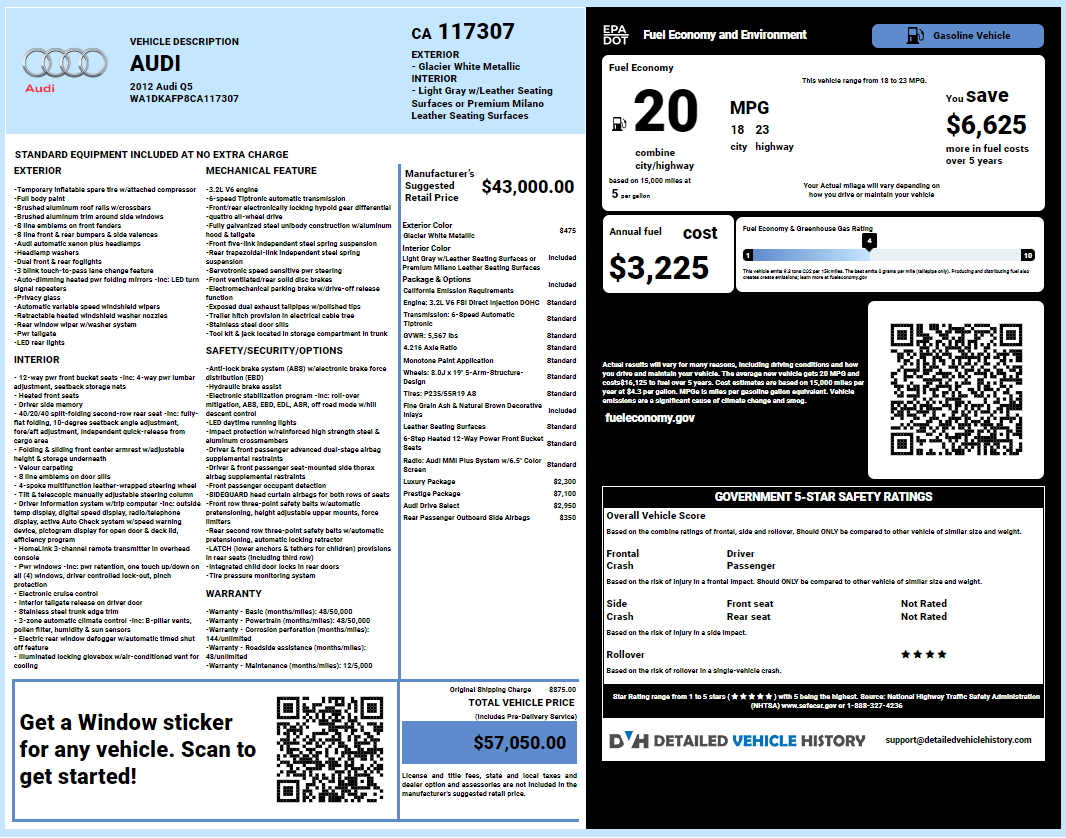 Audi Window Stickers Lookup by VIN
