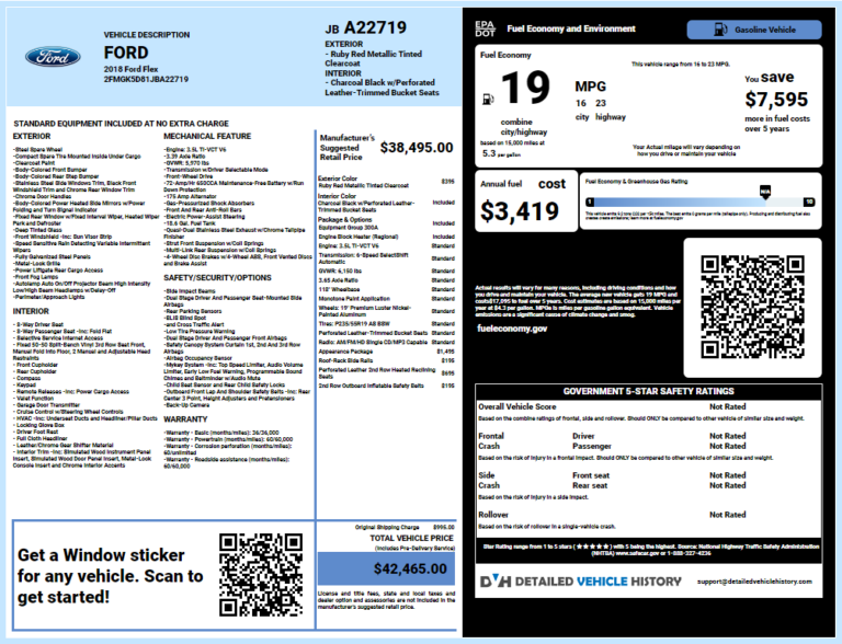 Ford Window Stickers Lookup by VIN