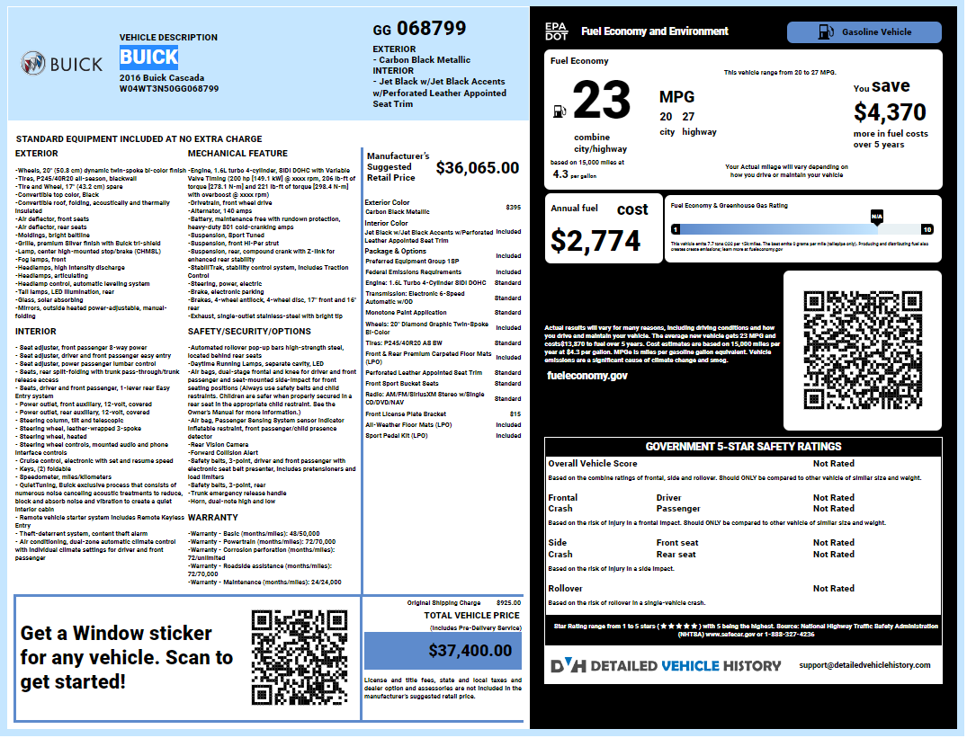 Buick Window Stickers Lookup by VIN