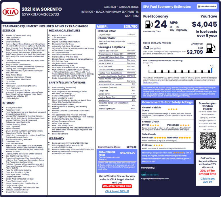 Kia Window Sticker by VIN: Decode any Kia’s Original Specs