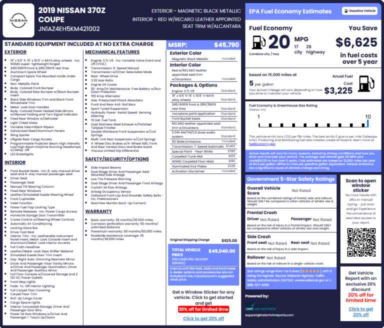 Nissan Window Sticker by VIN: Check All Specs and Features