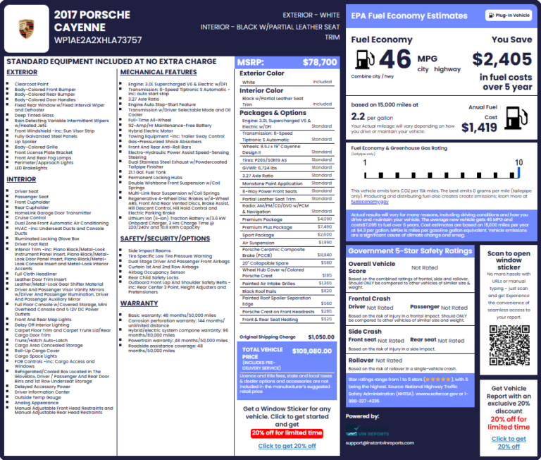 Porsche Window Sticker Lookup by VIN – 100% Original Copy