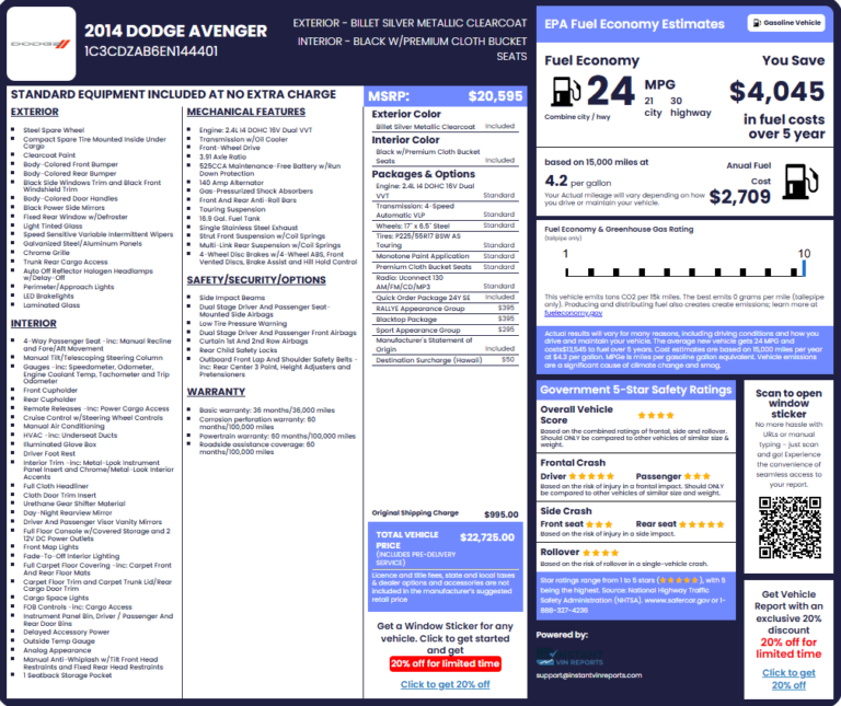 Dodge Window Stickers Lookup by VIN