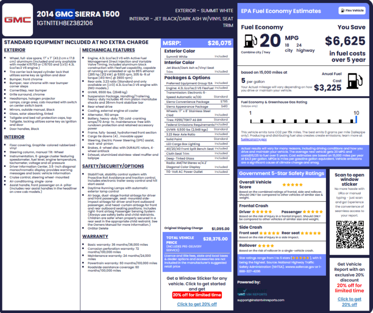 GMC Window Sticker Lookup by VIN Number – Original Copy 🚗